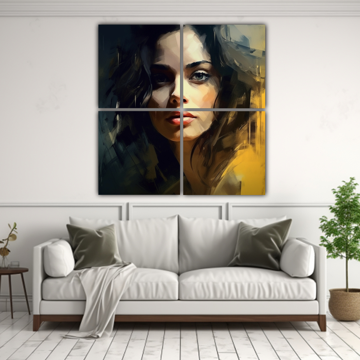 Cuadriptico Efecto Visual Rostro Mujer Estilo Pintura Alto Contraste ...