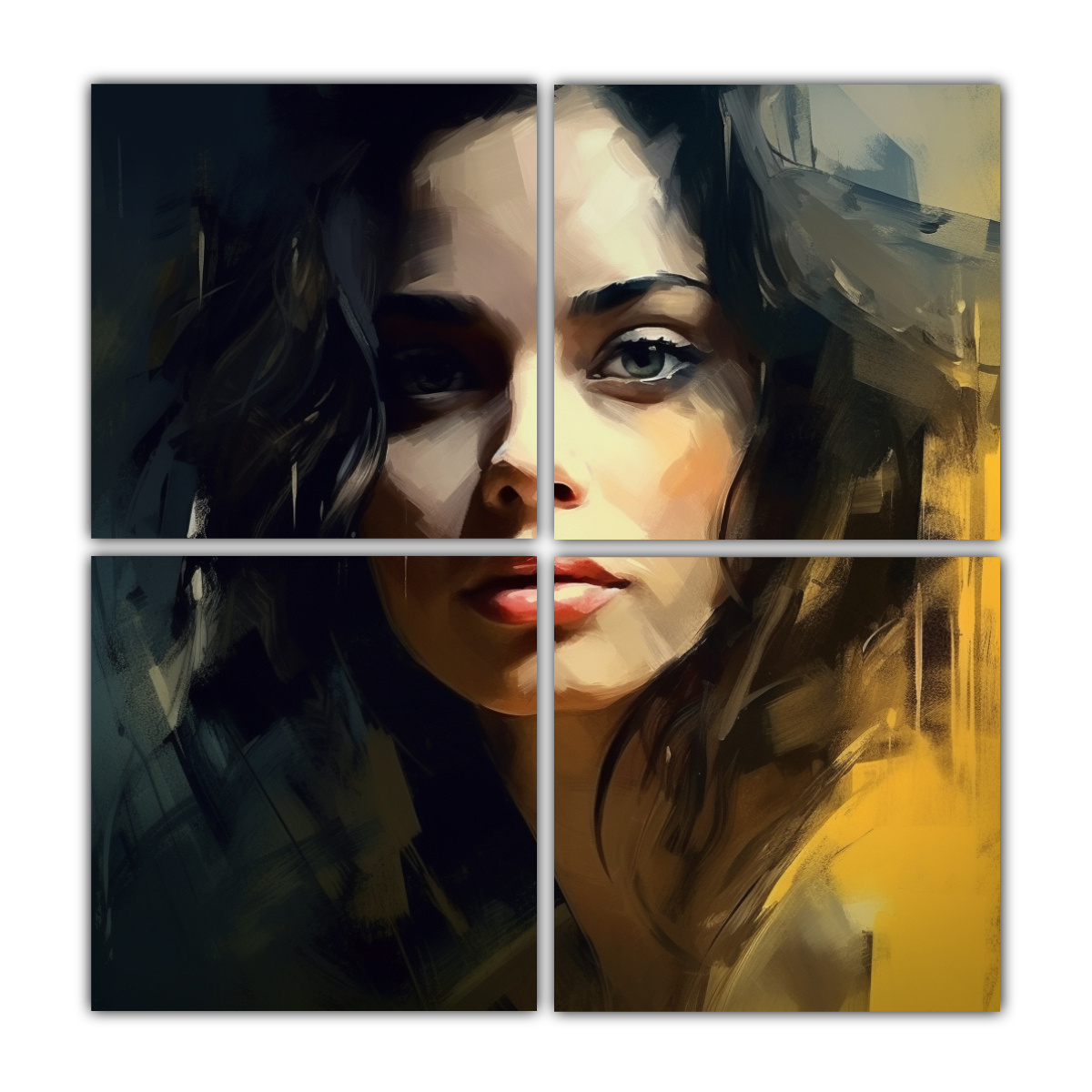 Cuadriptico Efecto Visual Rostro Mujer Estilo Pintura Alto Contraste ...