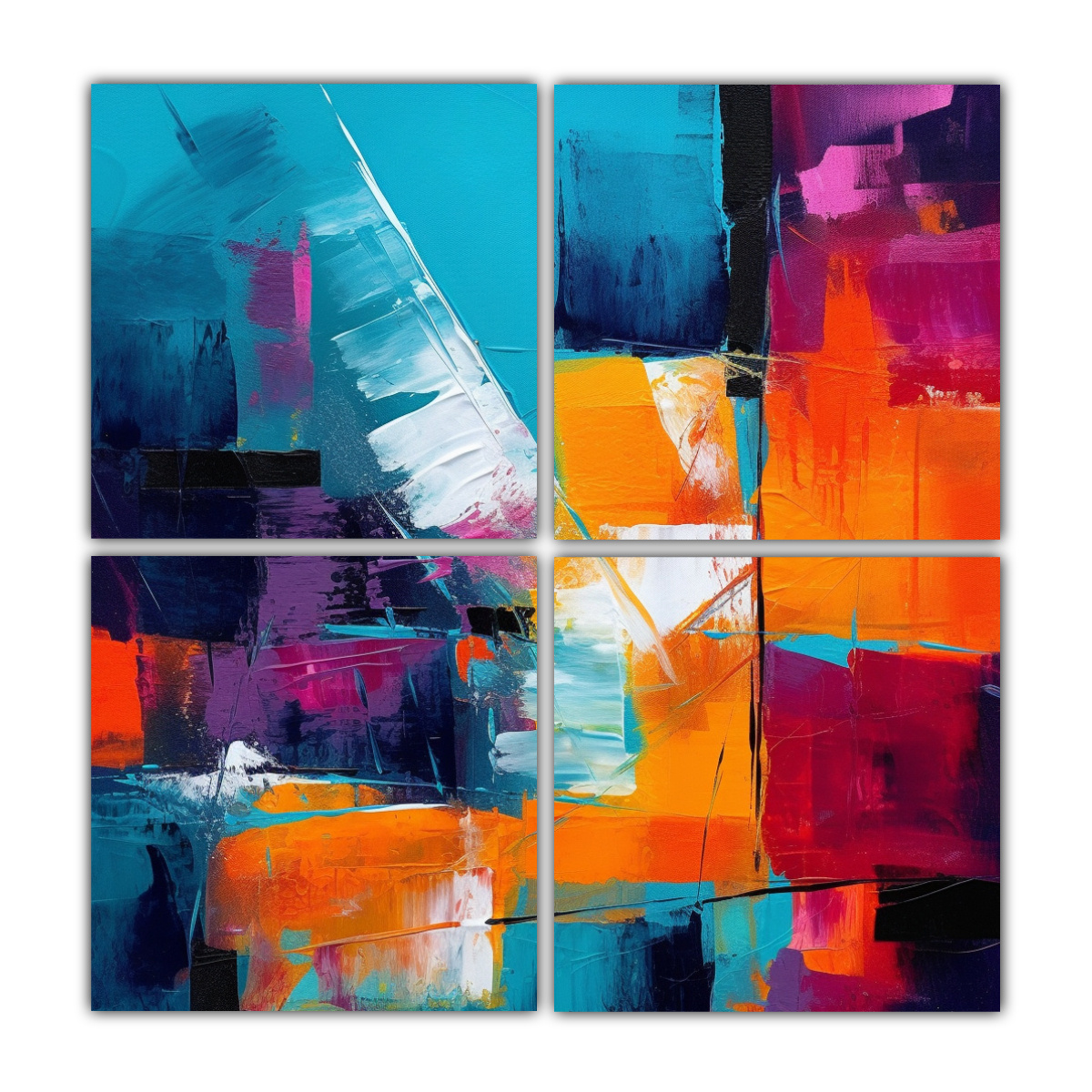 Cuadro Abstracto Decorativo - Composiciones Cuadradas Para Cuarto - Decocuadros