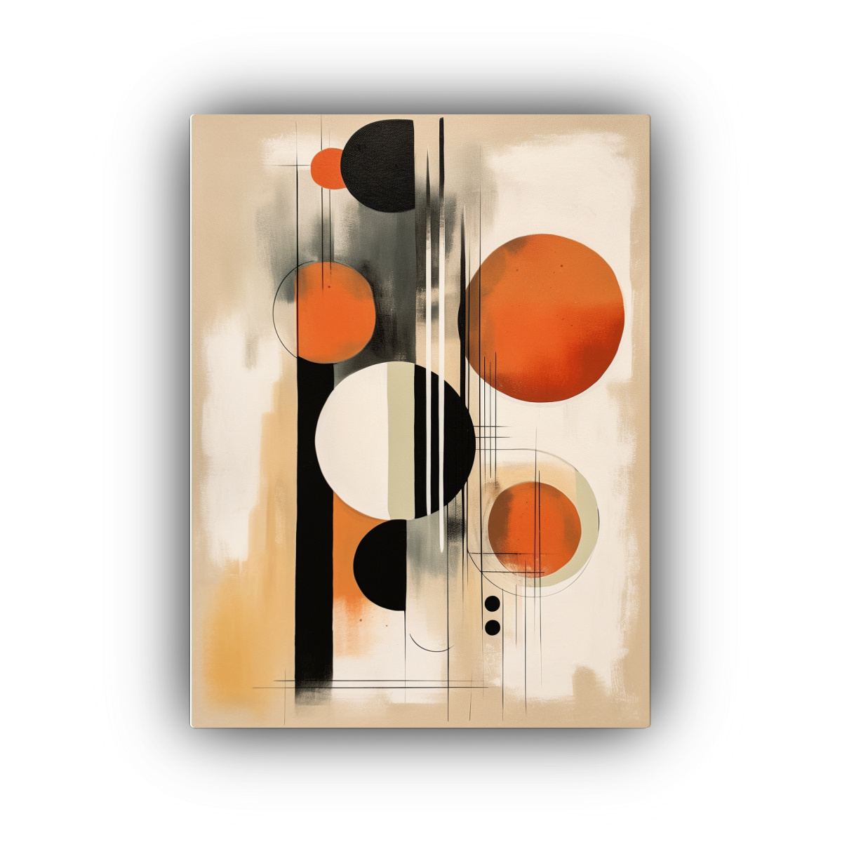 Cuadro Abstracto En Lienzo Con Forma Simple, En Tonos Naranja Y Negro - DecoCuadros