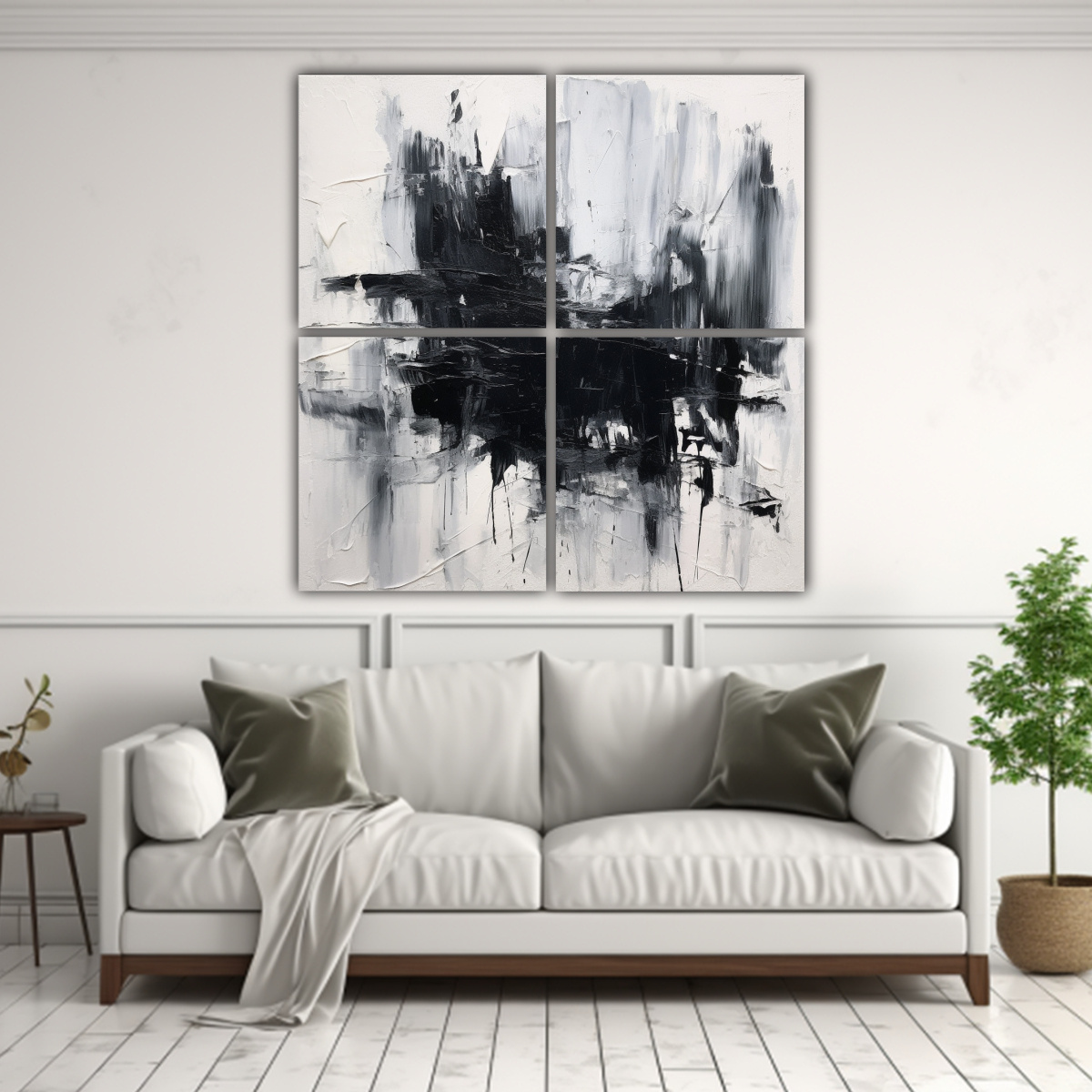 Cuadro Abstracto Minimalista En Bastidor Con 4 Telas - DecoCuadros