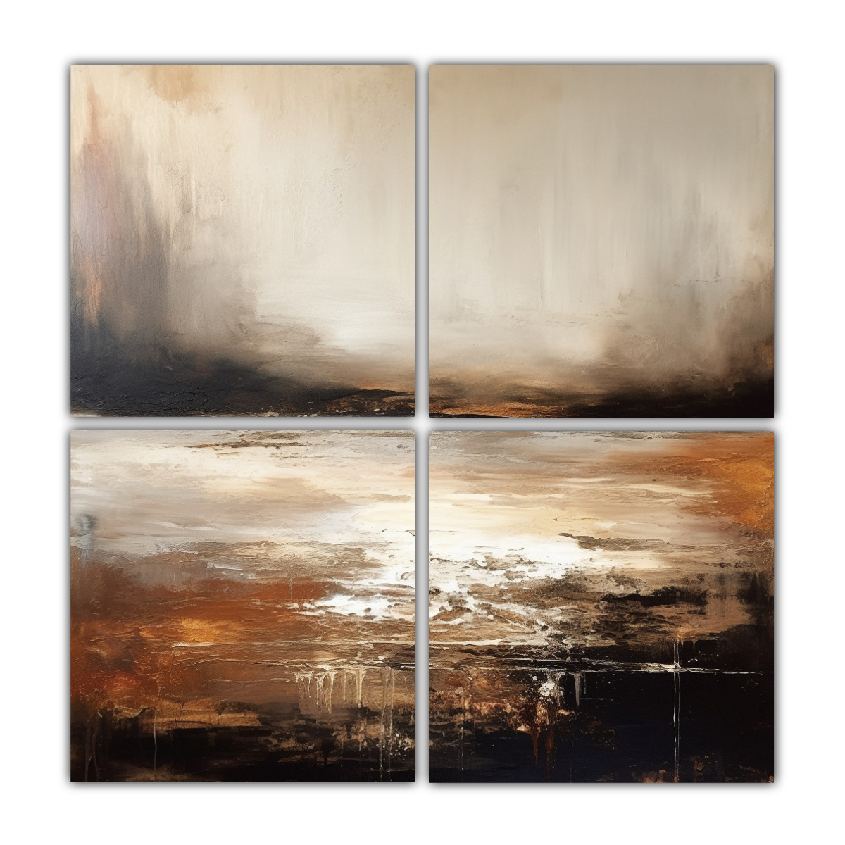 Cuadro Abstracto Paisaje Blanco Y Beige Para Sala - Decocuadros