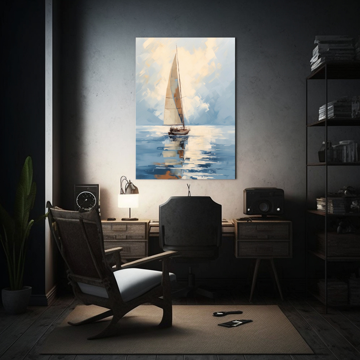 Compra El Cuadro De Arte De Pared Patrón Intenso De Espacio Con Velero Navegando En El Mar En ...