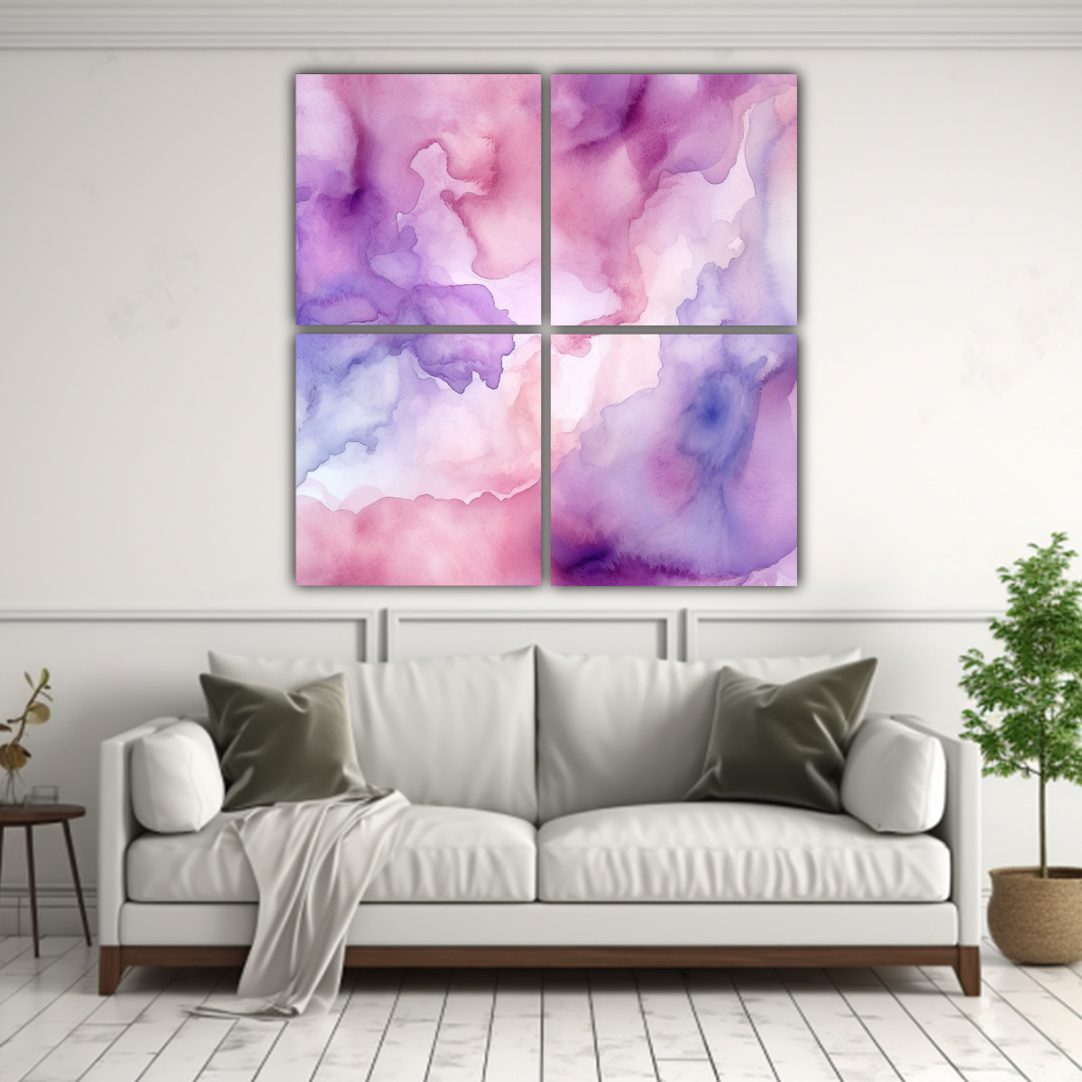 Cuadro De Arte Pared Mural Pastel Morado Y Rosa Acuarela - DecoCuadros