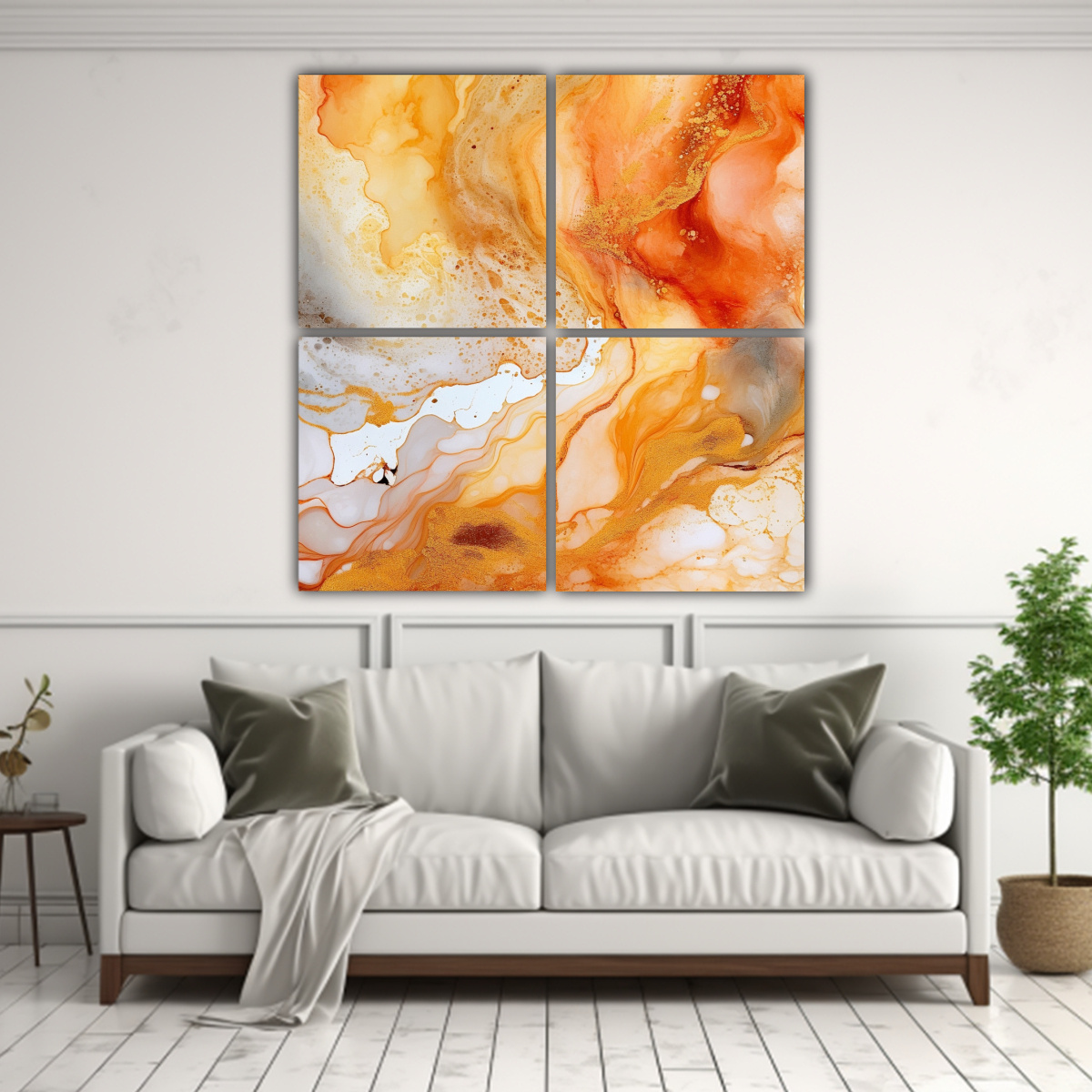 Cuadro De Baño En Mármol Naranja Dorado Claro Oscuro Pintura Acuarela - Decocuadros