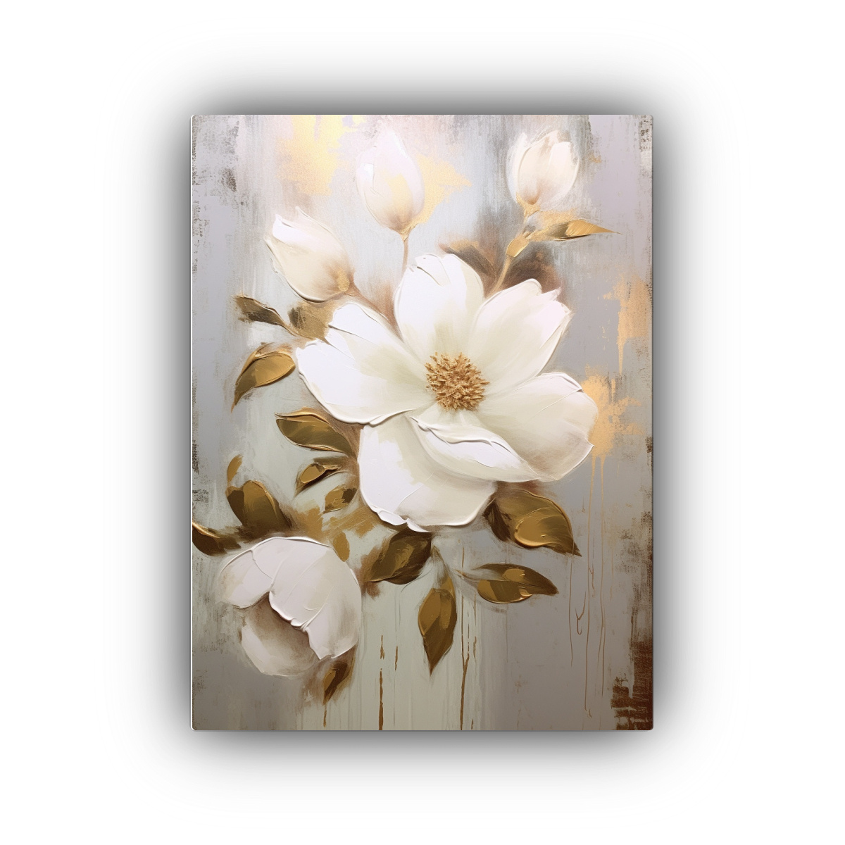 Cuadro De Flores En Acrílico Estilo Galería Con Blanco Oro Y Plata - Decocuadros