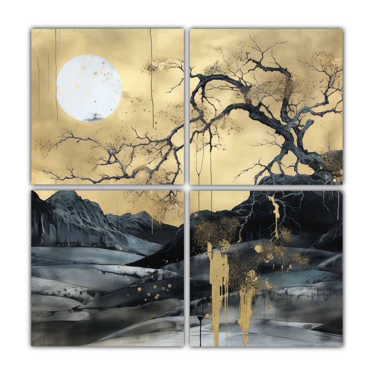 Cuadro De Pared Abstracto Con Luna En Tinta Negra - Cuatro Artes De ...