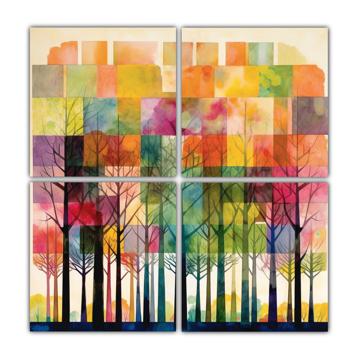 Cuadro De Árboles En Cuadrícula Para Decoración - Compra Ahora - Decocuadros