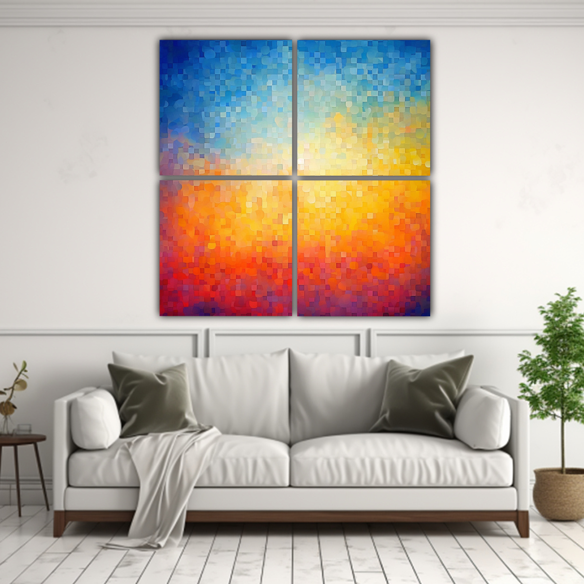 Cuadro Decorativo Abstracto Colorido Con Fondo Cuadrado En Amarillo Y Naranja - Decocuadros