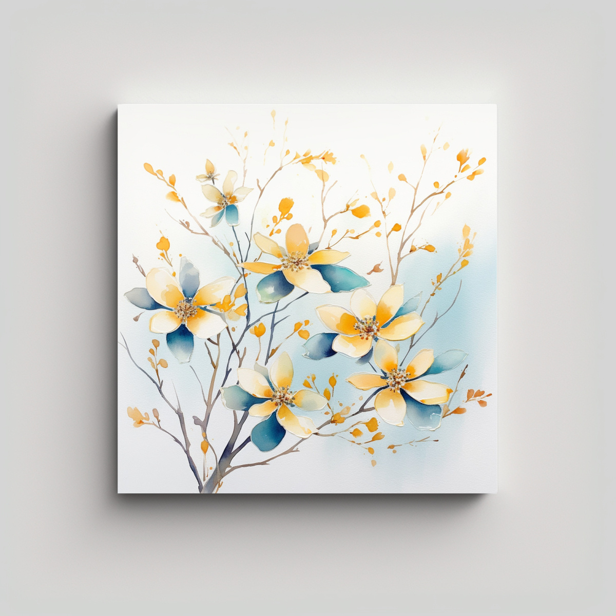 Cuadro Decorativo Ramas De Flores De Cornejo En Acuarela - DecoCuadros