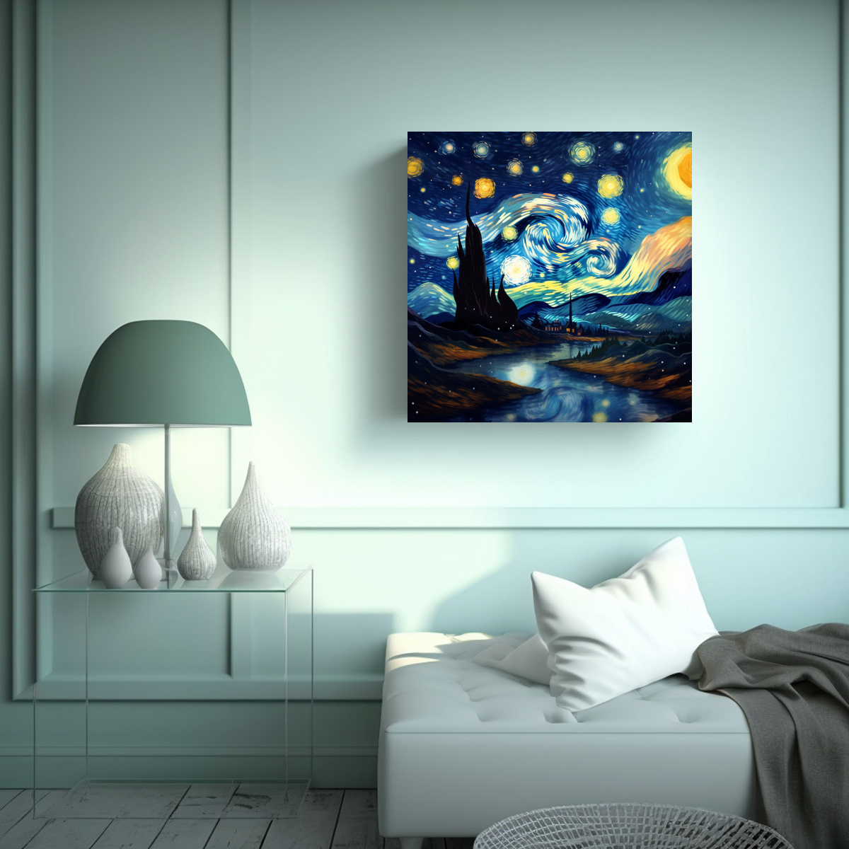 Cuadro Estilo Galería Con Paleta De Colores Inspirada En El Sueño De Una Noche Estrellada En La ...