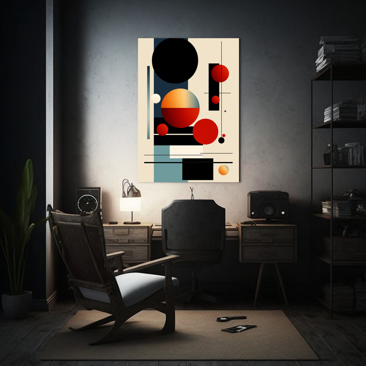 Cuadro Geométrico Con Líneas Y Gradientes En Formas Variadas | DecoCuadros