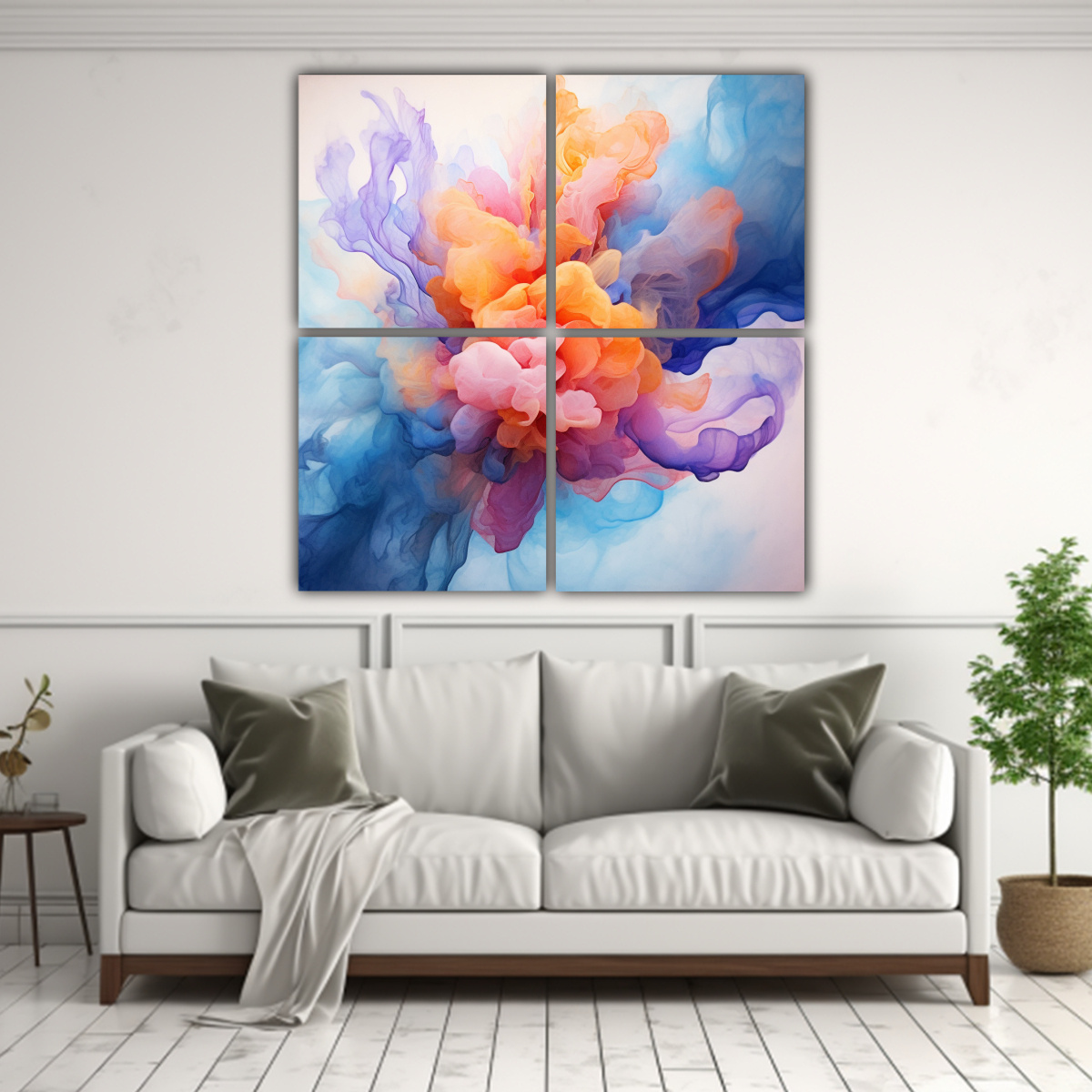 Cuadro Sensibilidad Artística Azul, Naranja Y Blanco En Acuarela - DecoCuadros