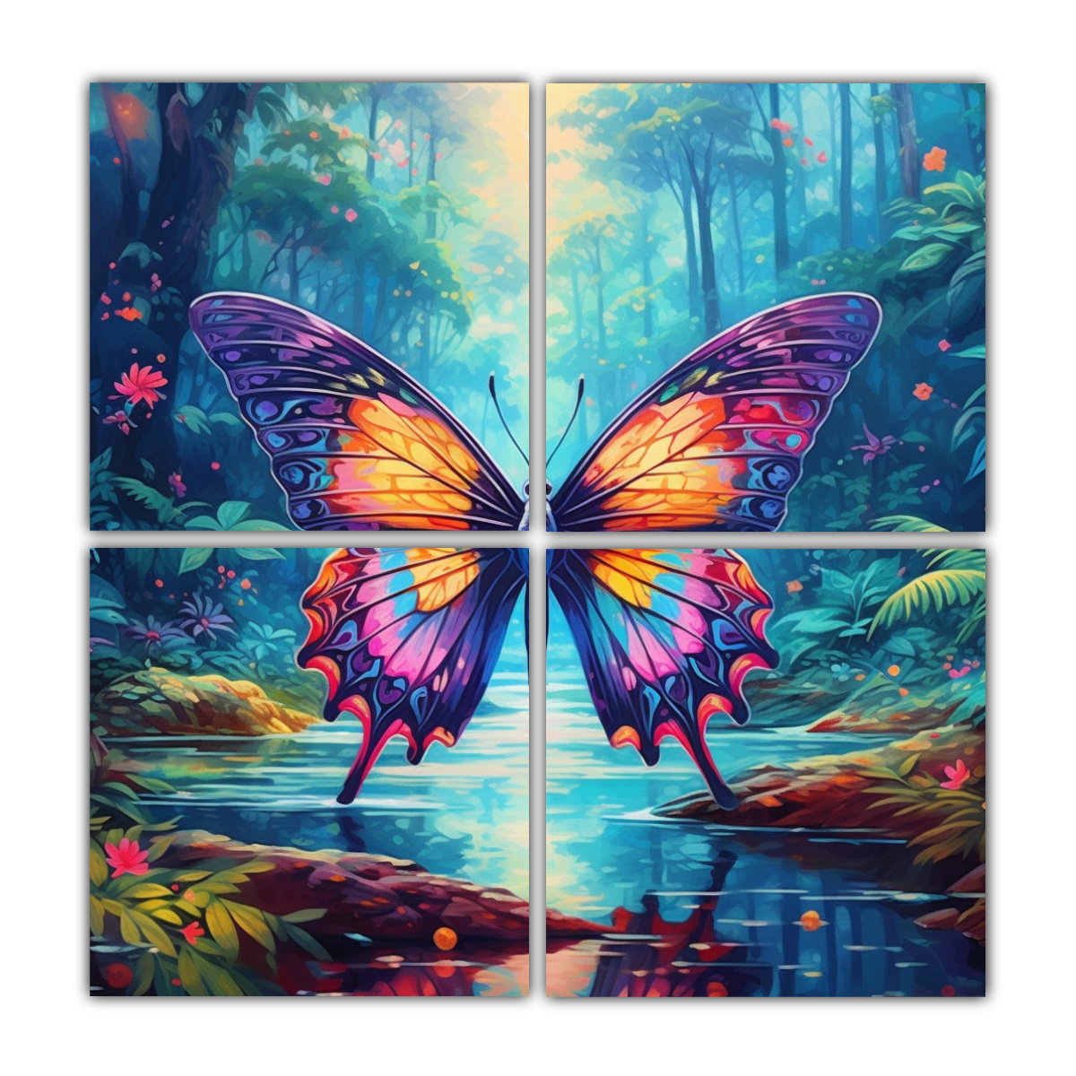 Cuadro Tema Luminosidad Mariposa Paisaje Colorido - Cuatro Lienzos Tema ...
