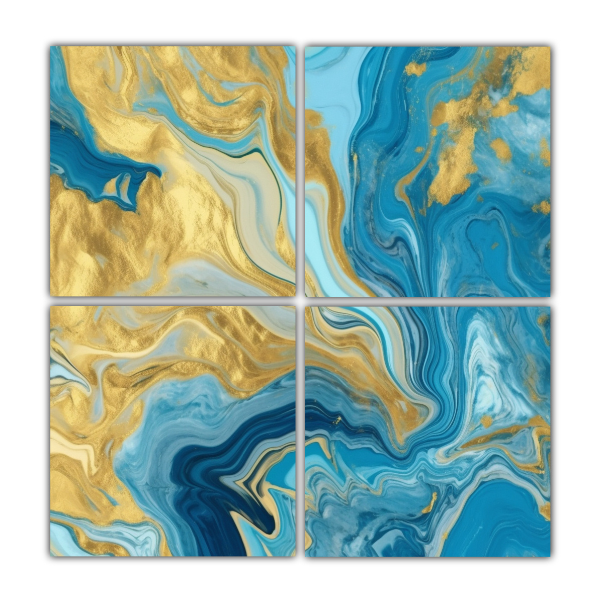 Cuadros Abstractos Azul Y Dorado En Lienzo - DecoCuadros