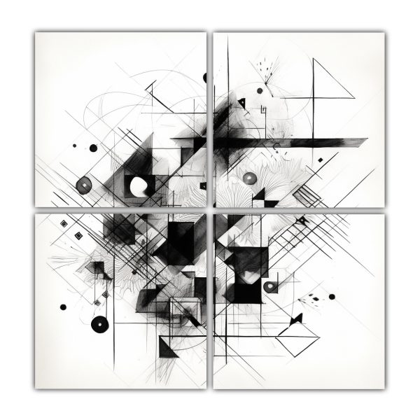 Cuadros Abstractos Con Formas Geométricas Negras En Bastidor Cuadrado - Decocuadros