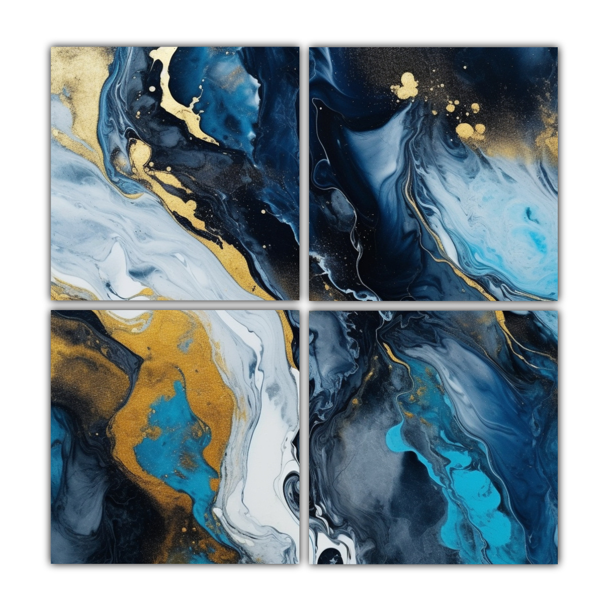 Cuadros Abstractos De Mármol Dorado Y Azul En Tela - DecoCuadros