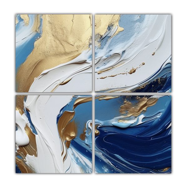 Cuadros Abstractos En Blanco Y Dorado Con Pintura Azul Y Café Crea Arte De Dormitorio - Decocuadros