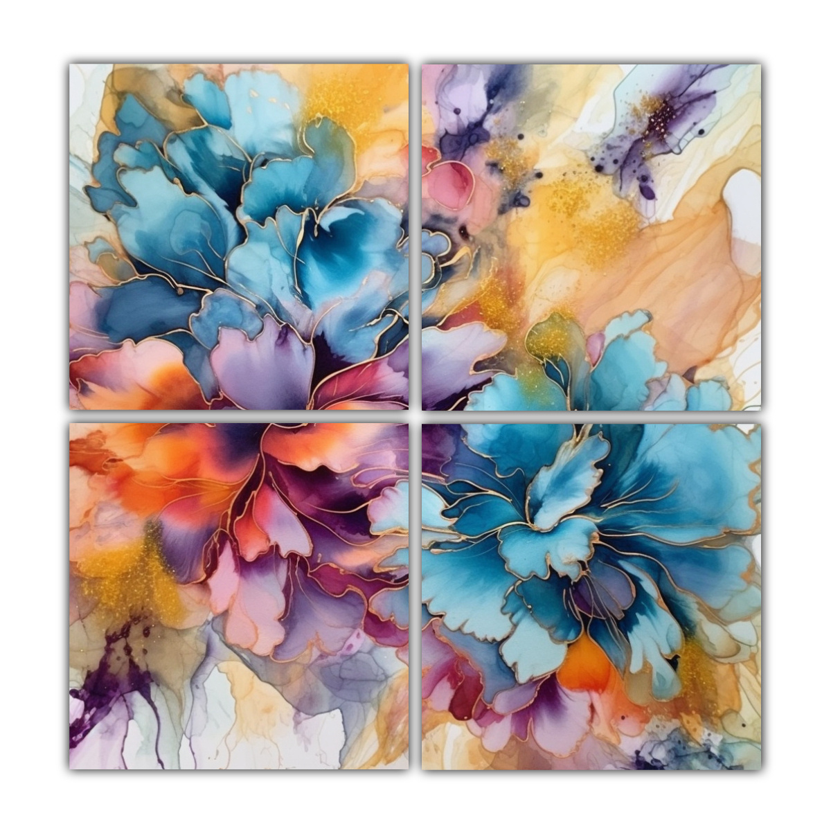 Cuadros Tela Sublimada Living Abstracto Con Flores Acuarela Arte Cinético Decoración Alc ...