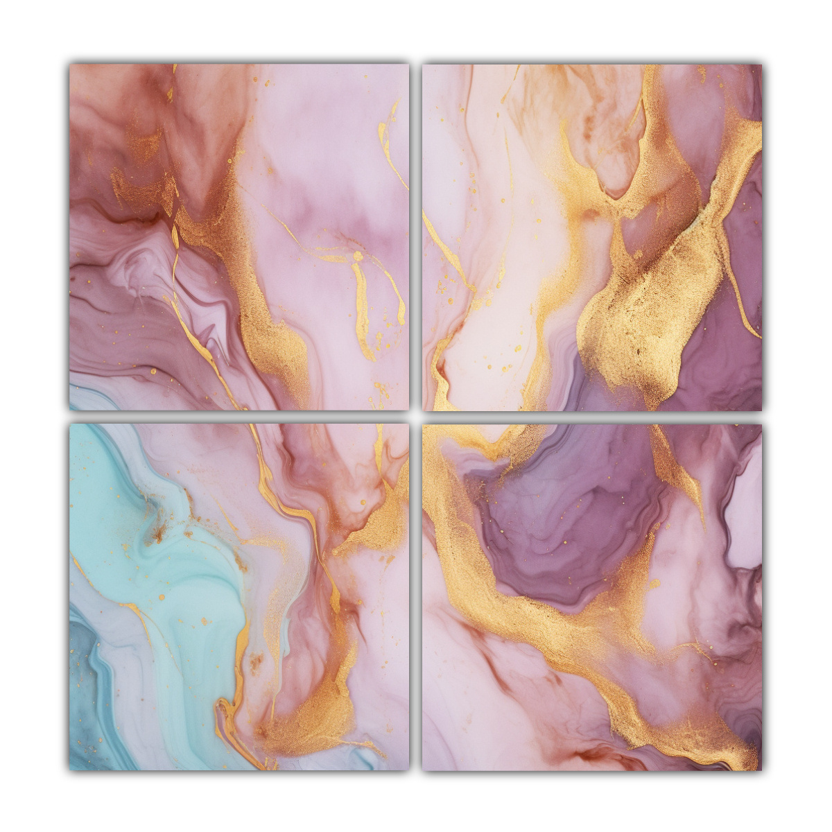 Cuatro Arte Temática Mural Mármol Rosa Púrpura Y Dorado Estilo Decorativo Pinturas - Decocuadros