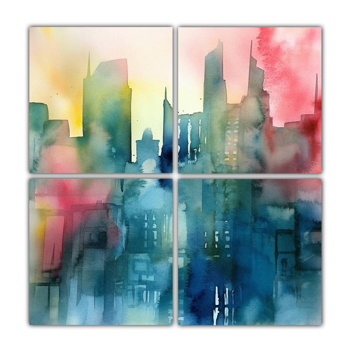 Cuadro Ciudad Abstracta Acuarela Iridiscente Suave - DecoCuadros