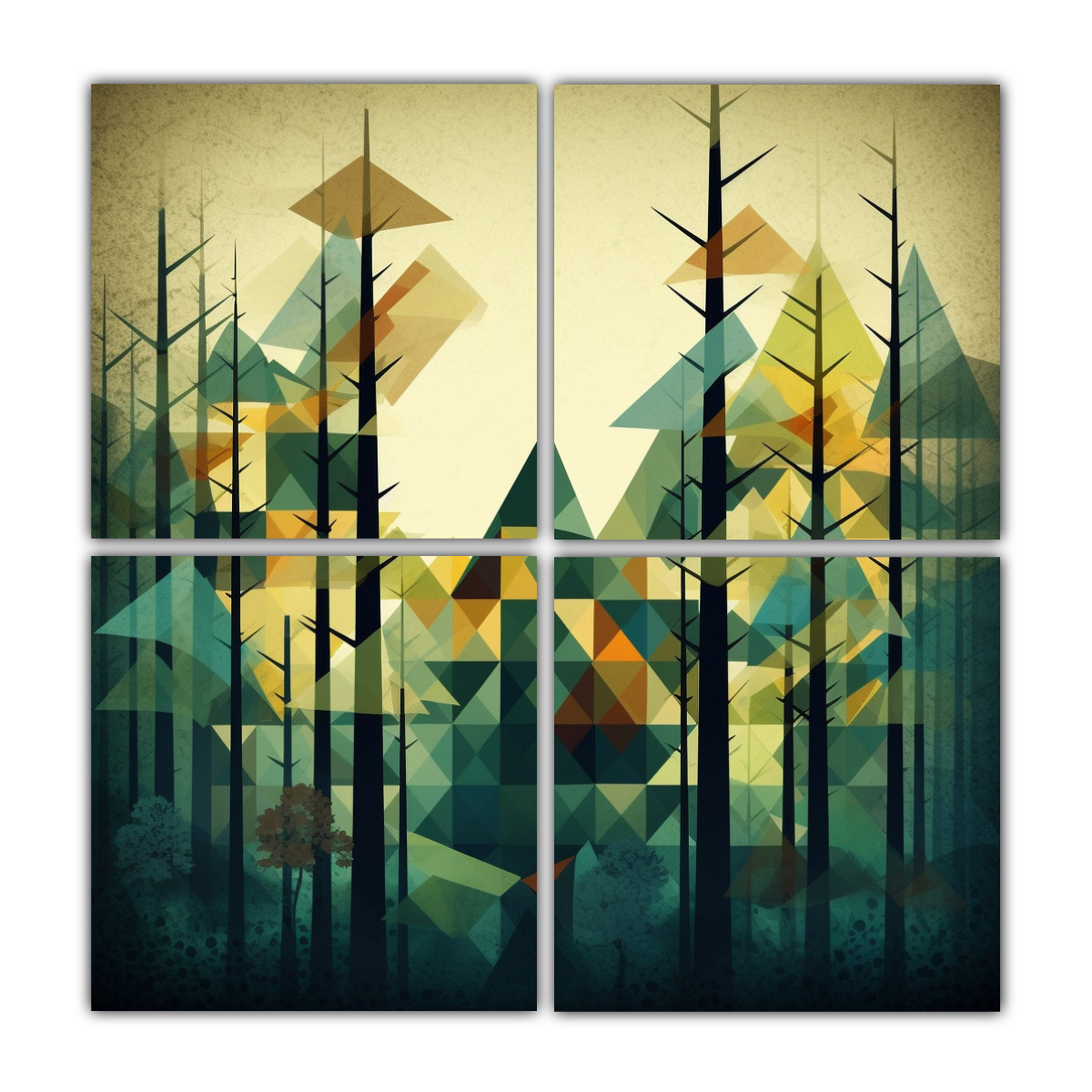 Cuatro Artes De Pared Modernos Geométricos Simples En Bosque - DecoCuadros