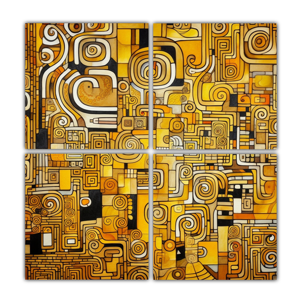 Cuatro Composición Amarillo Geométrico Klimt Psychedelic - Cuadros Decorativos - Decocuadros