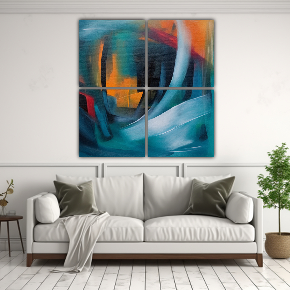 Cuatro Composiciones Tela Sublimada Abstracta Única - DecoCuadros