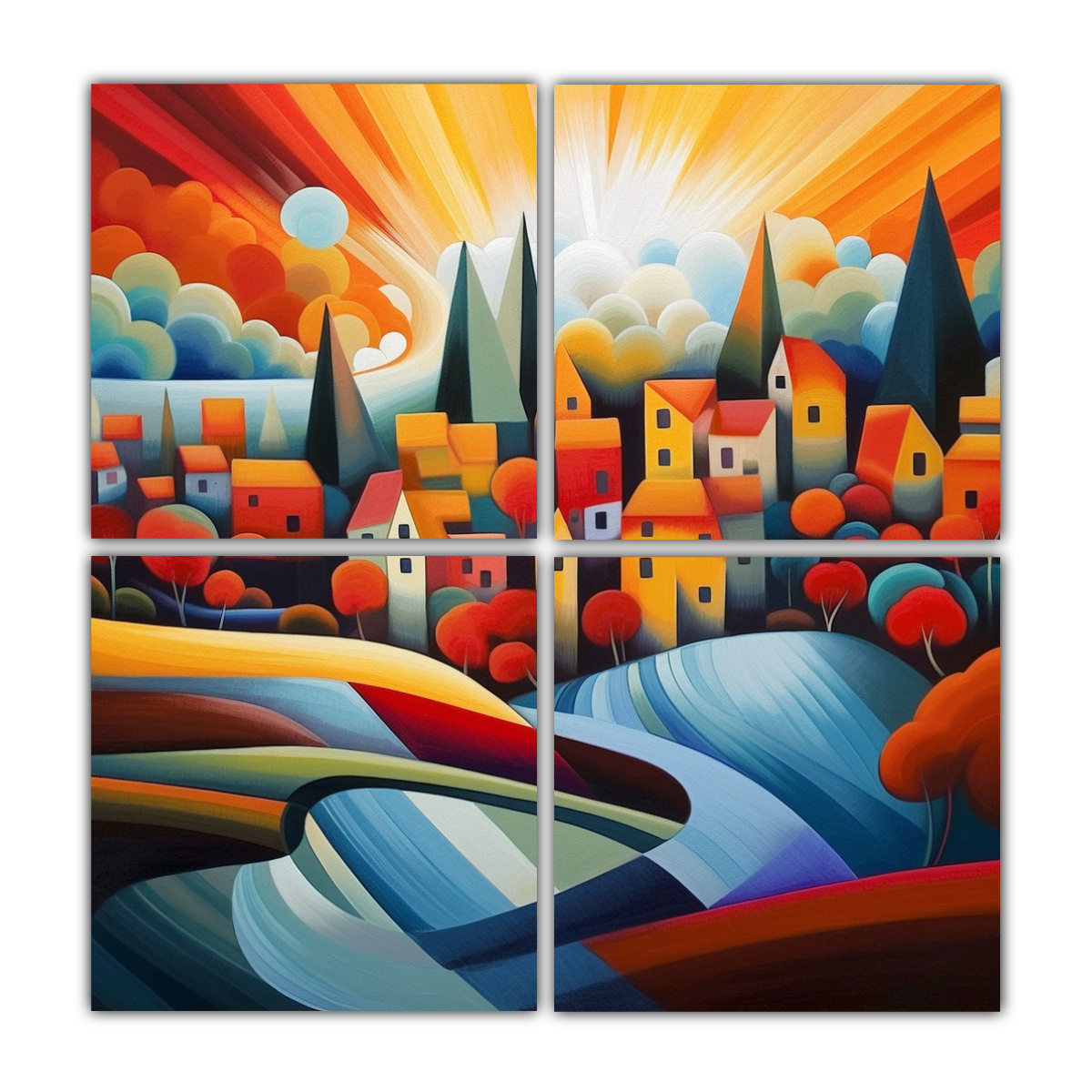 Cuatro Cuadros Cálidos Resistente Arte Abstracto Moderno Paisajes ...