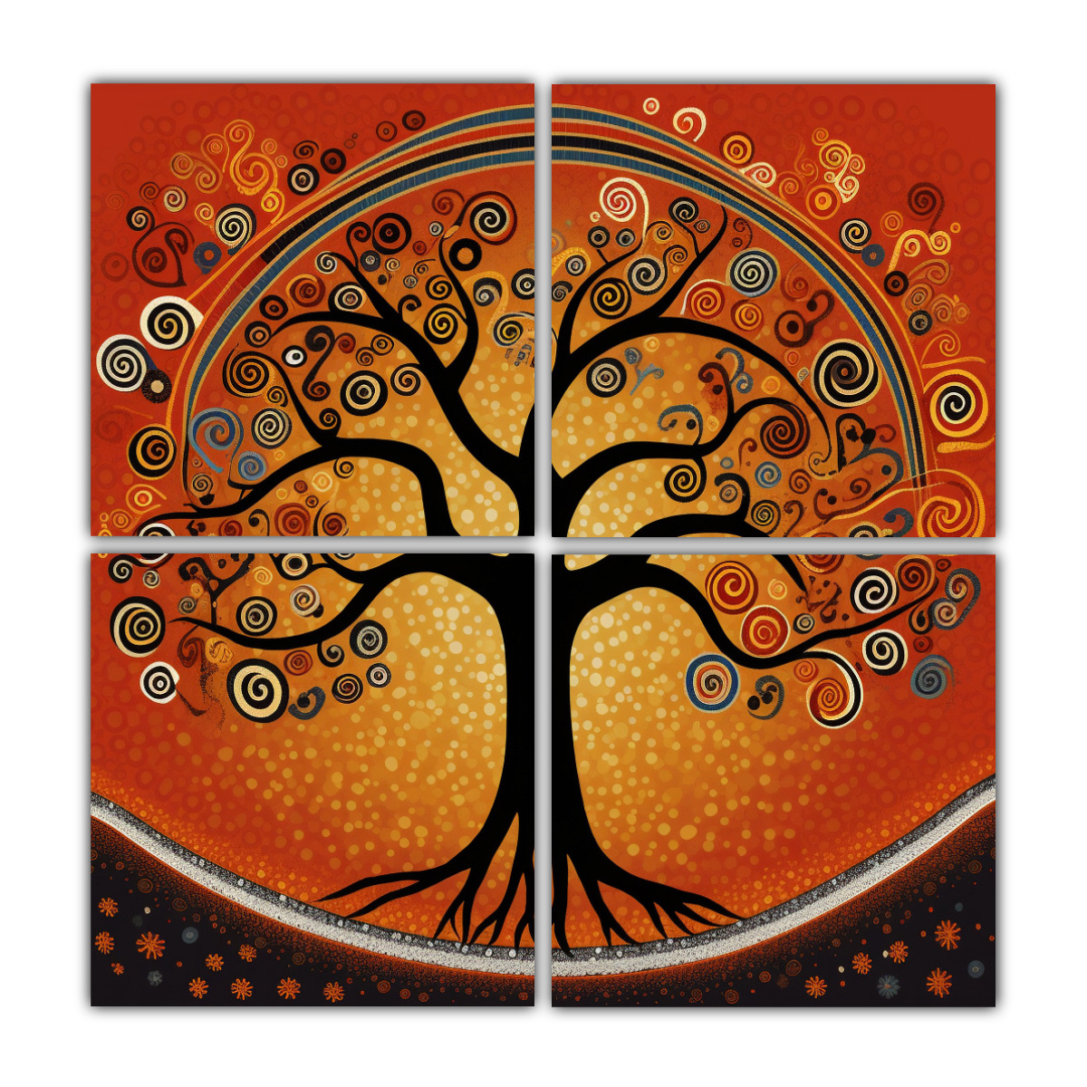 Cuatro Cuadros Cuadrado Con Concepto De Árbol Merkle En Pinturas De ...