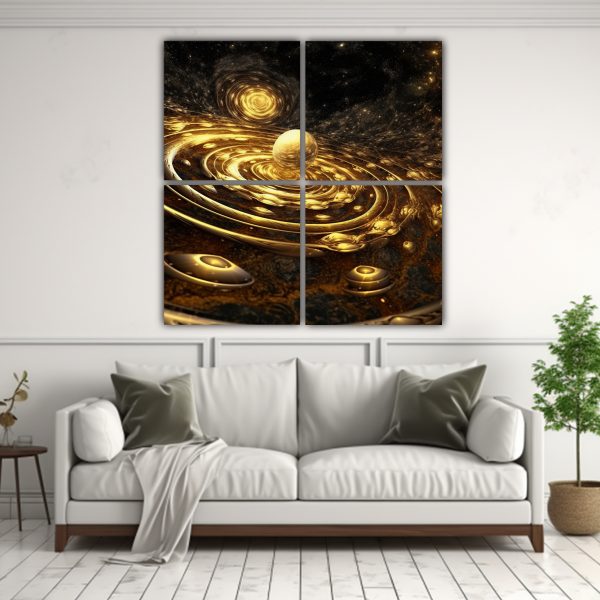 Cuatro Cuadros De Pared Modernos Galaxia Multidimensional Dorada 5D 5K ...