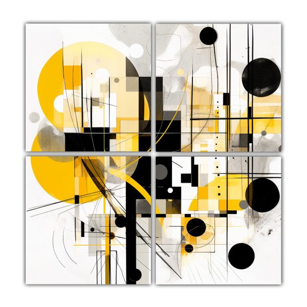 Cuatro Cuadros Tema Majestuosas Abstracto Geométrico Amarillo Negro Blanco - Decocuadros