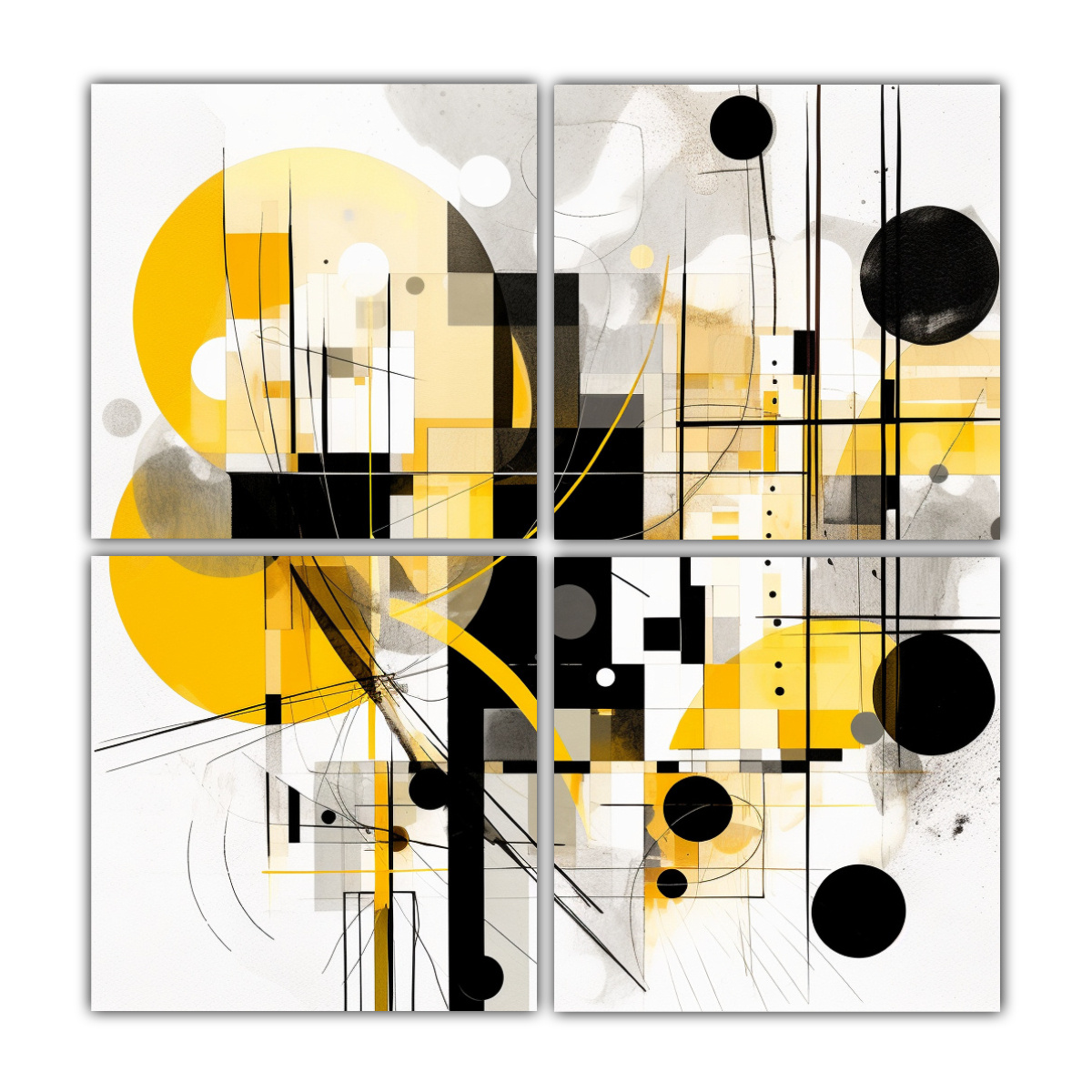 Cuatro Cuadros Tema Majestuosas Abstracto Geométrico Amarillo Negro ...