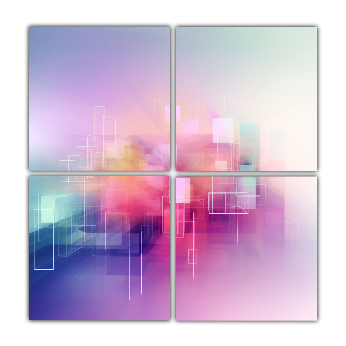 Cuatro Lienzos De Tela Composición Suave Con Rectángulos De Color - Decocuadros