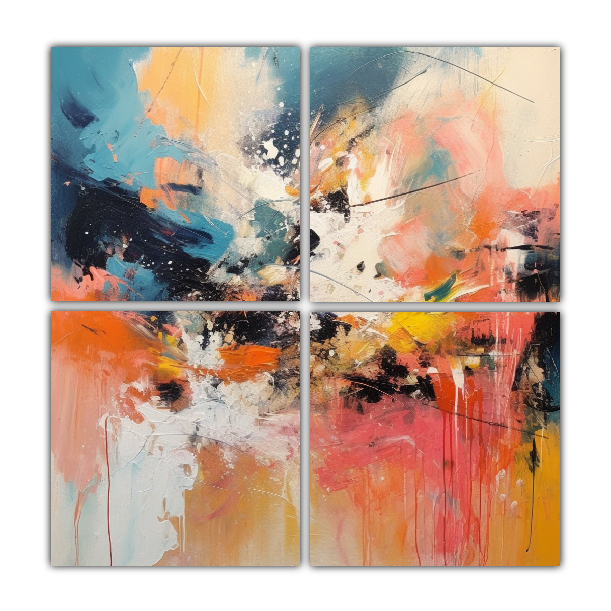 Cuadros Decorativos Con Finas Líneas En Coral, Azul Marino Grisaceo, Beige Y Carmesí - Decocuadros