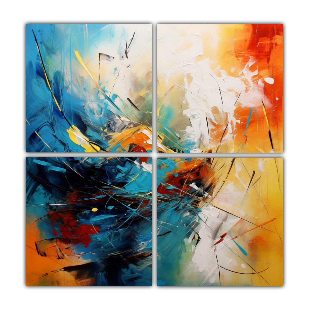 Cuatro Lienzos De Tela Hermoso Abstracto Combinación De Pinturas - DecoCuadros