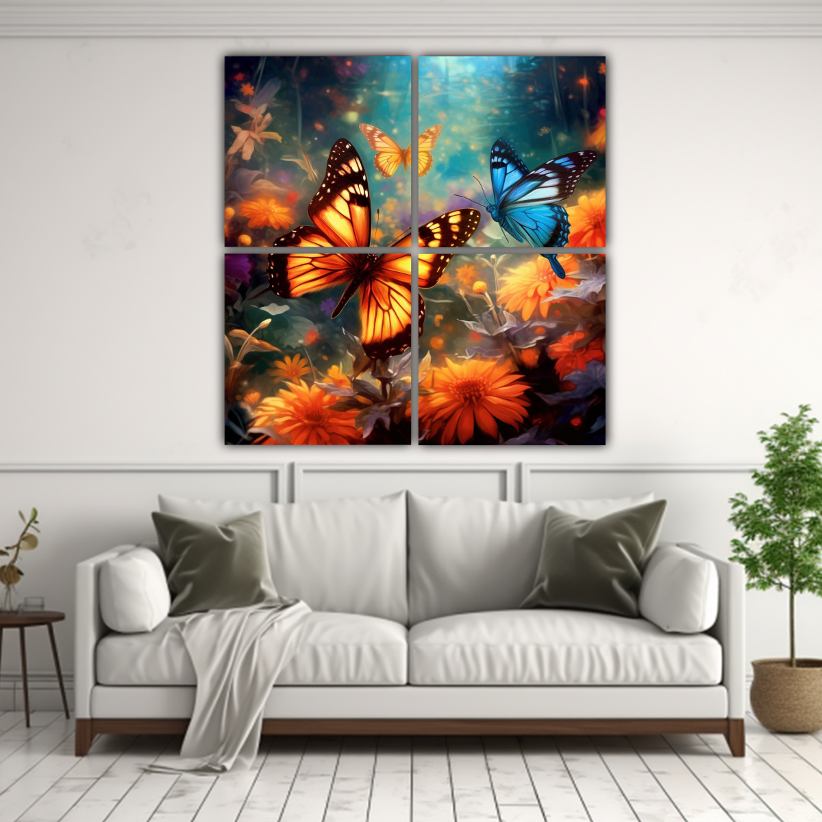 Cuatro Lienzos De Tela Hermoso Lineales Butterflys Dream Scene Bright ...