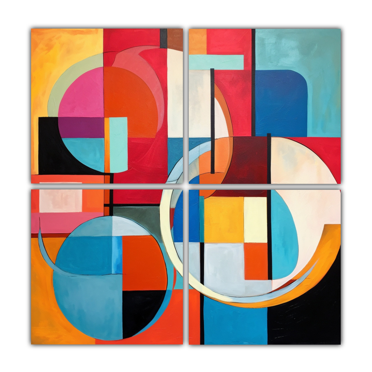 Cuatro Lienzos De Tela Inspirador Full Color - Composición Visual De Formas Audaces Y Vivas ...