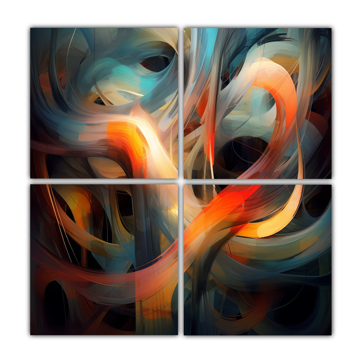 Cuatro Lienzos Decoración Abstracta Arte Digital Vitalidad - DecoCuadros