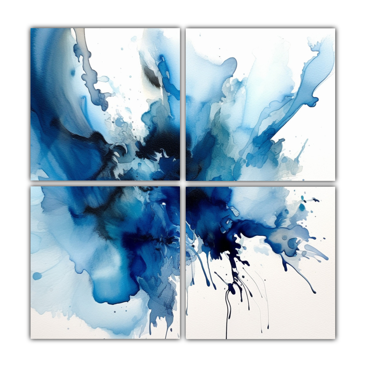Cuatro Lienzos Hermoso Sensibilidad Artística Acuarela Abstracta Con Salpicaduras Azules ...