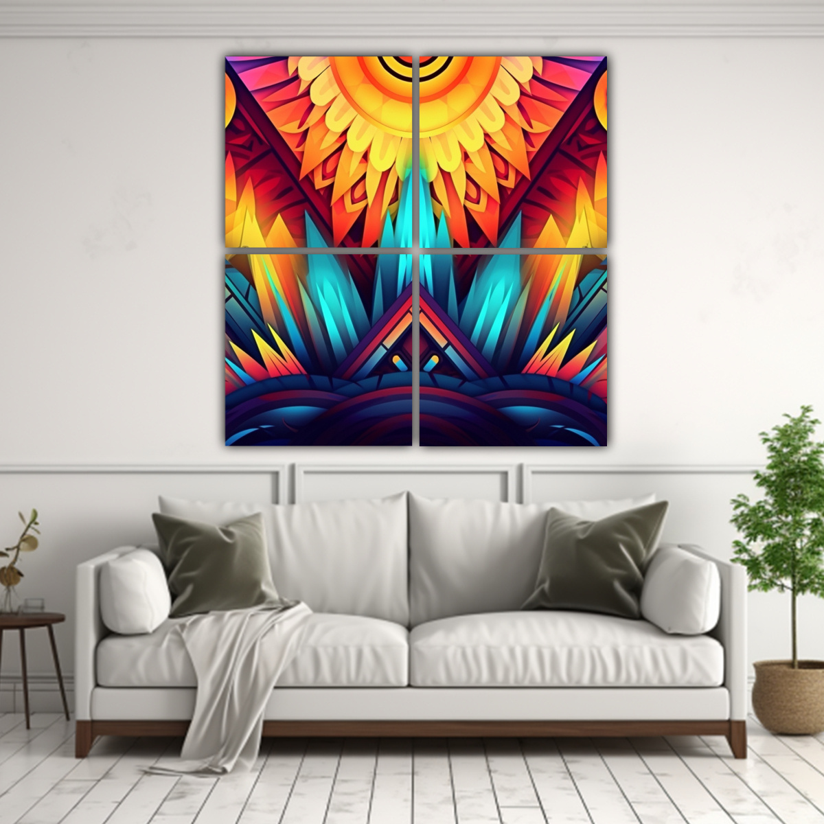 Cuadros Decorativos De Telas En Bastidor Con Fondo Tribal En Tonos Claros - DecoCuadros