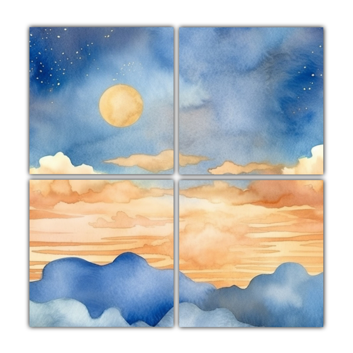 Cuadro Decorativo De Puesta De Sol Acuarela Azul En Tela De Alta ...