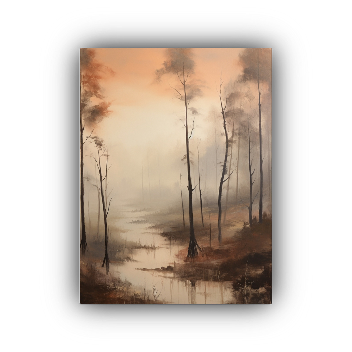 Cuadro Paisaje Neblinoso En Color Beige En Lienzo - DecoCuadros