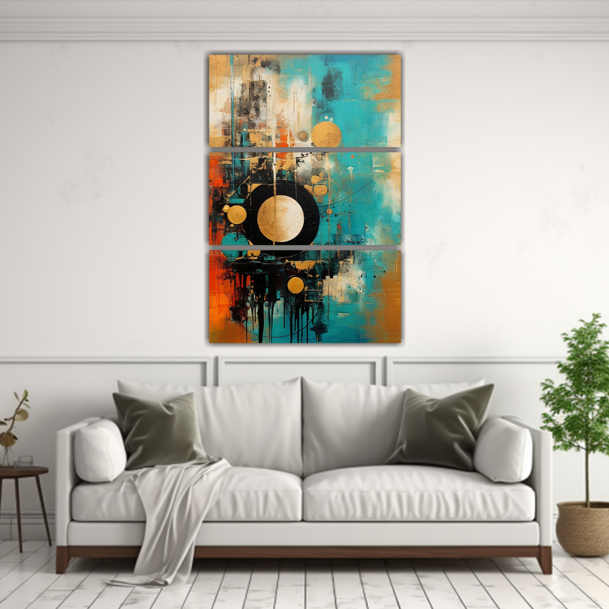 Cuadro Abstracto Acuarela Vision En Tres Lienzos De Tela - DecoCuadros