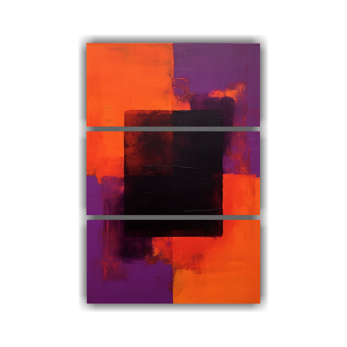 Pintura Abstracta Con Cuadros Naranja, Morado Y Negro - DecoCuadros
