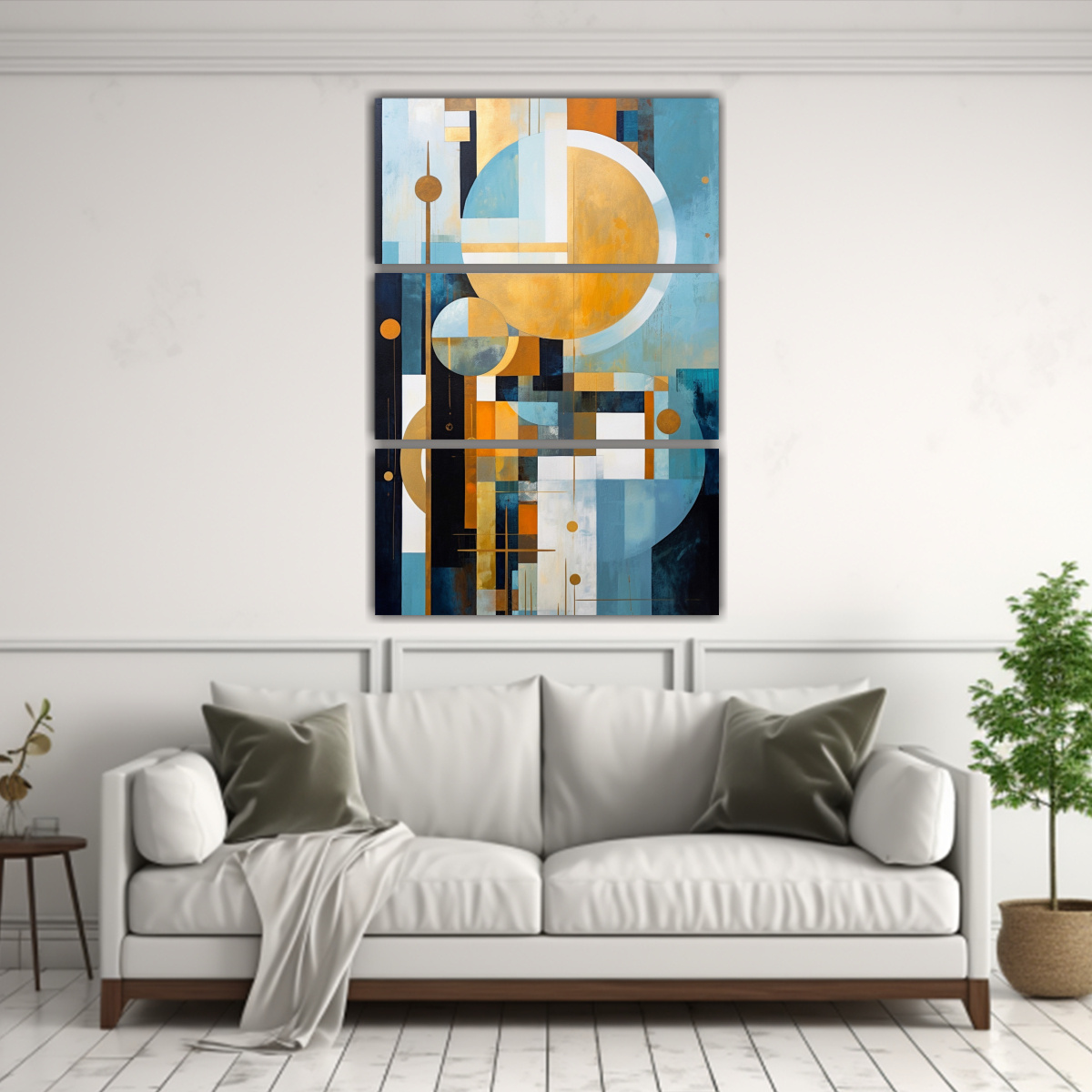 Cuadro Abstracto De Formas Geométricas Audaces En Tonos Azul Cielo Y Dorado - Decocuadros