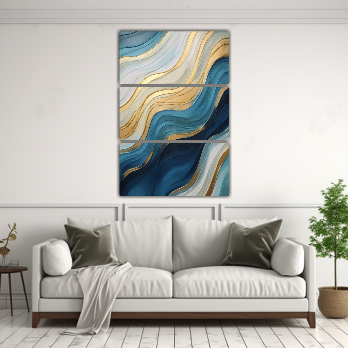 Cuadro Decorativo Abstracto En Tonos Dorados, Azules Y Beige - DecoCuadros