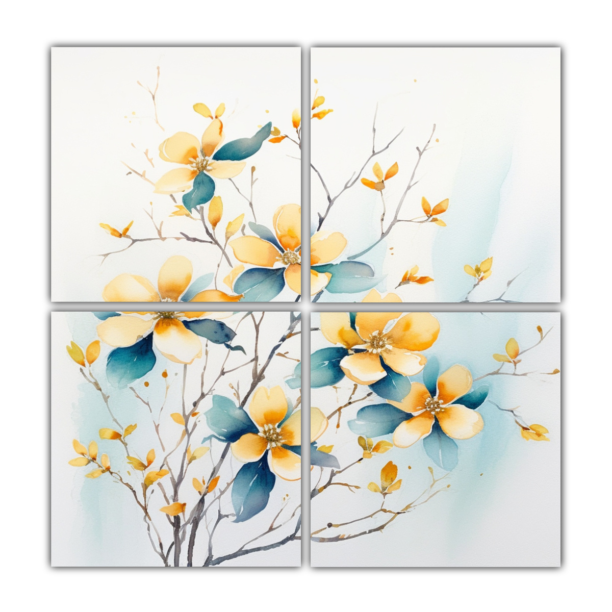 Cuadro Pintura De Decoración Con Múltiples Ramas De Flores De Cornejo En Acuarela - Decocuadros