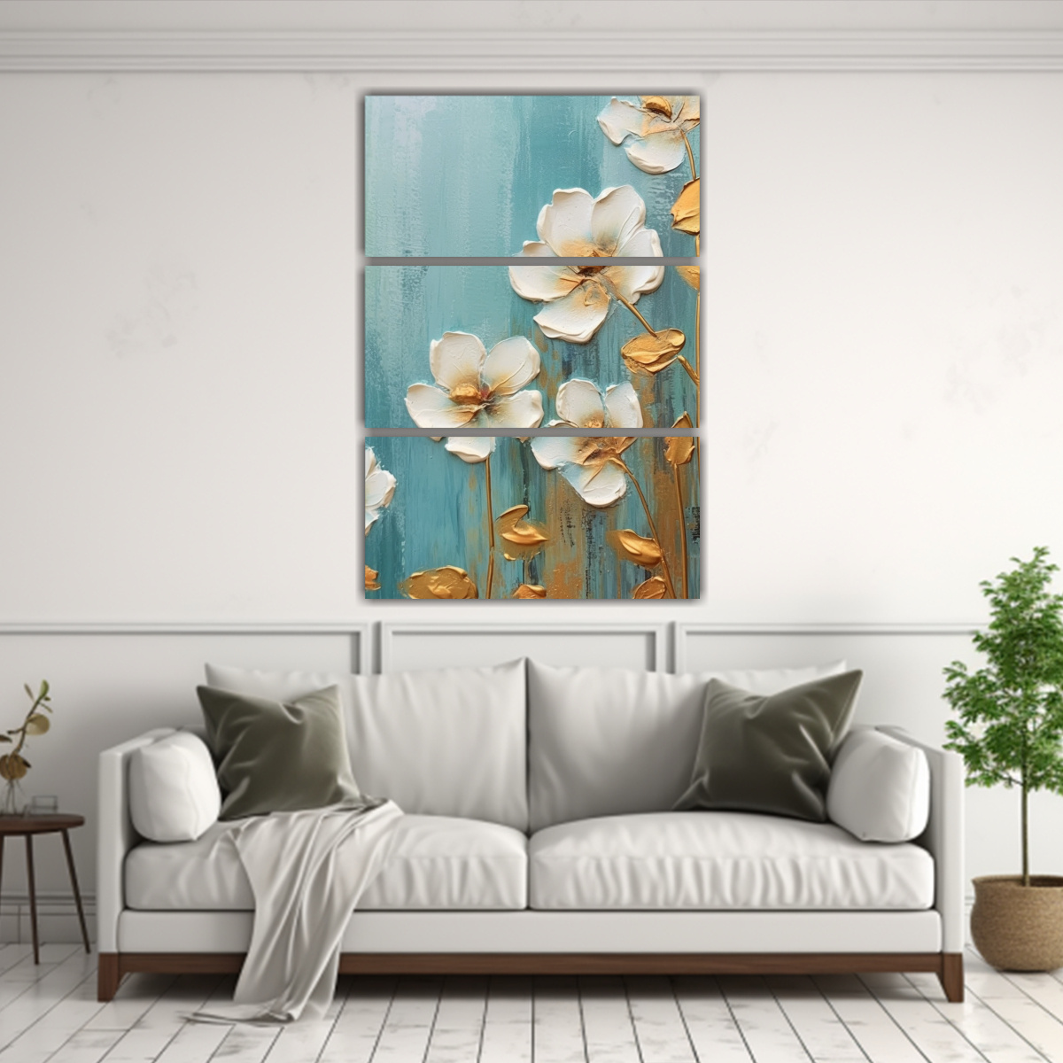 Cuadro Pintura De Flores Y Hojas En Lienzo Para Decoración De Sala - Decocuadros