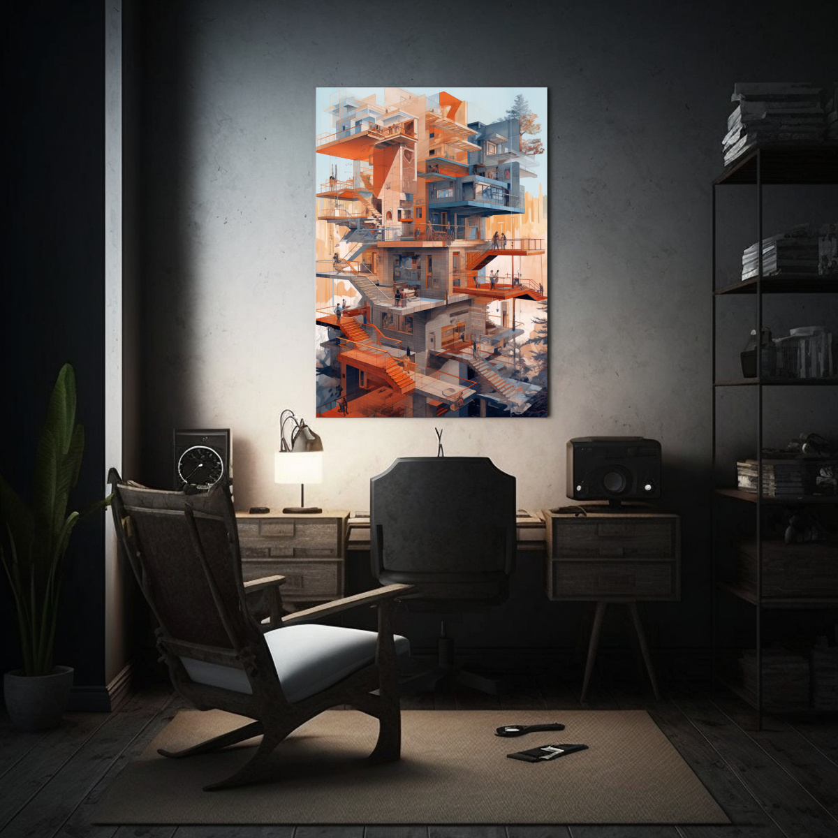 Cuadro Decorativo De Edificio Arquitectónico Con Patrón Intenso - Decocuadros